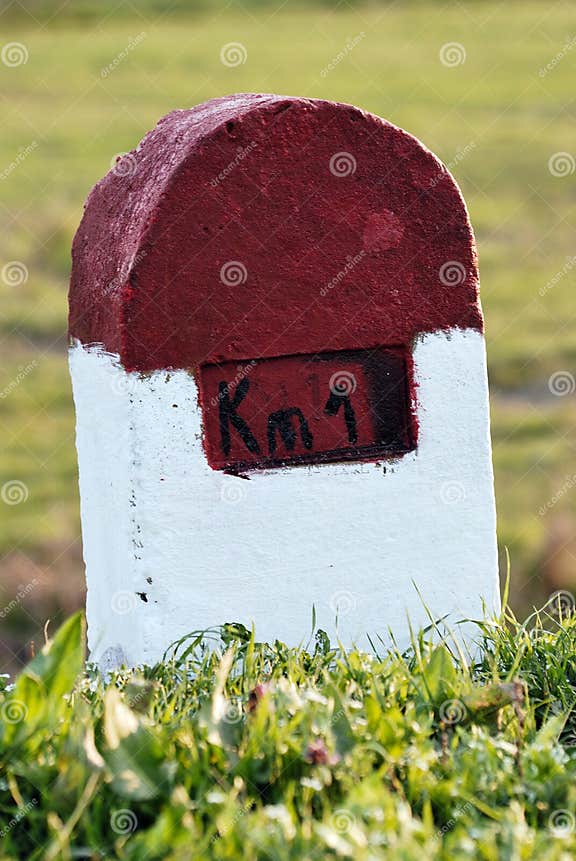 One Kilometer Marking Stone Stock Image - Image of white, marking: 21608249