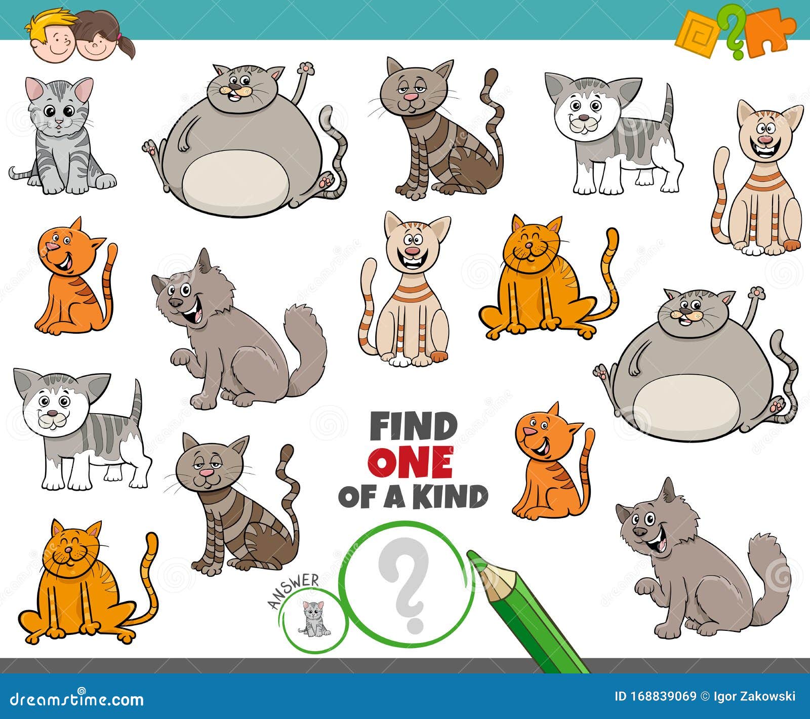One of a Kind Game for Kids with Comic Cats Stock Vector - Illustration ... One of a Kind Game for Kids with Comic Cats Stock Vector - Illustration ...