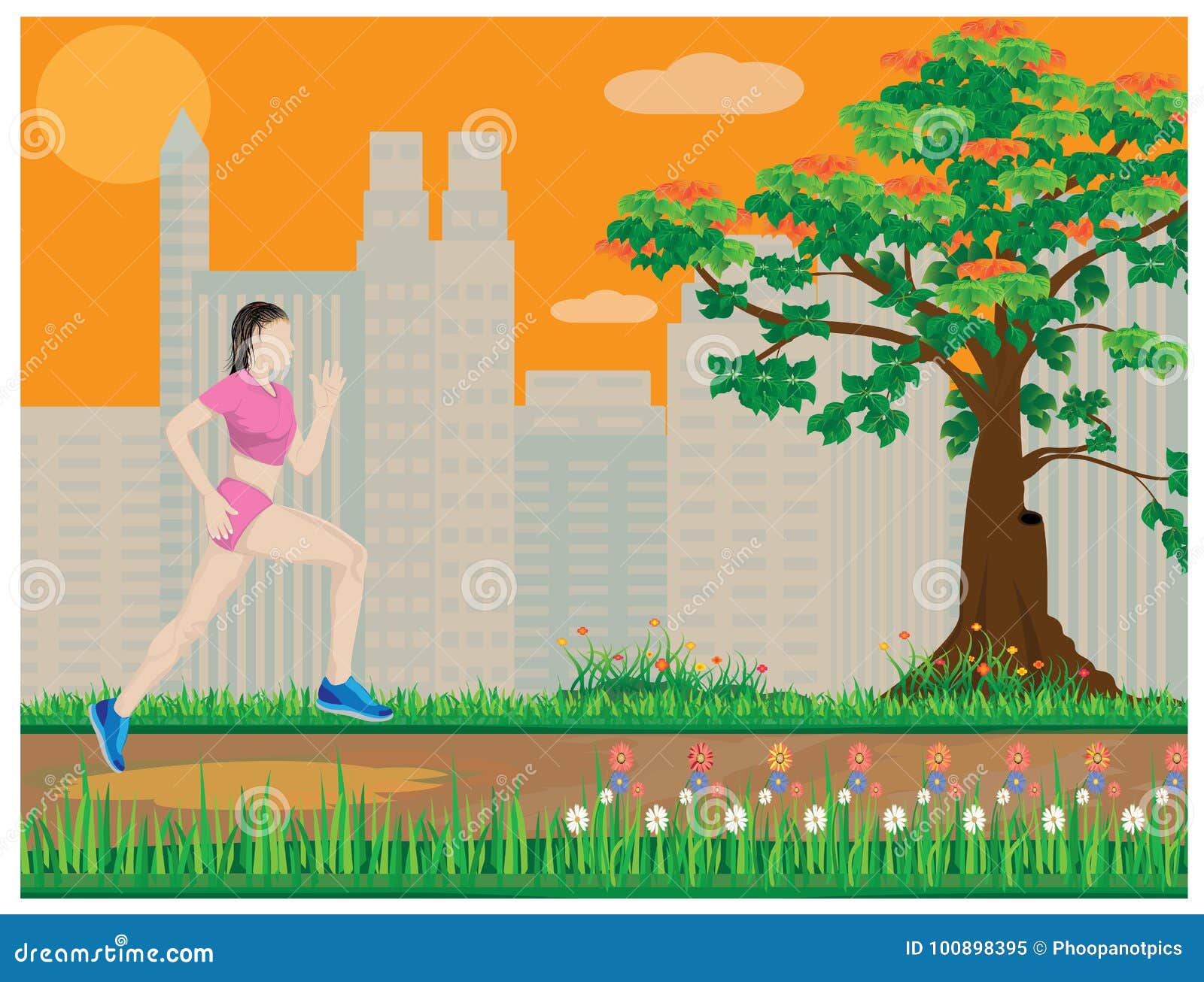One lady run exercise stock vector. Illustration of building - 100898395