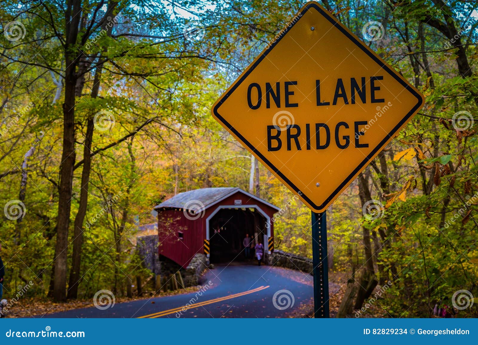 One Lane Bridge Sign Covered Bridge Stock Photos - Free & Royalty-Free ...