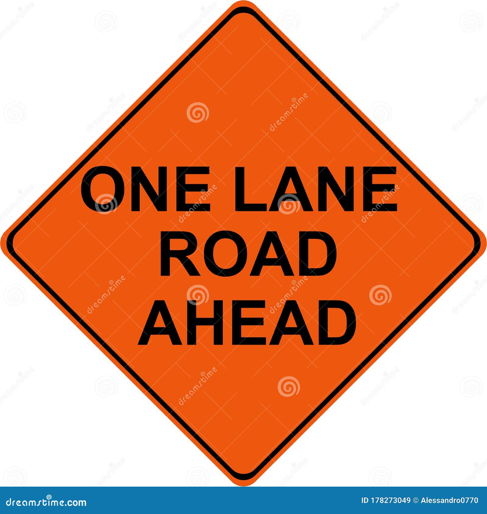 One Lane Road Ahead Warning Sign Stock Illustration - Illustration of ...