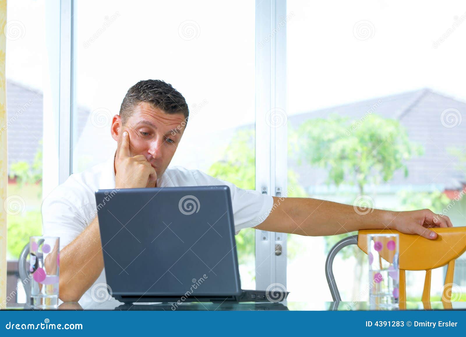 One with laptop stock image. Image of single, room, chat - 4391283