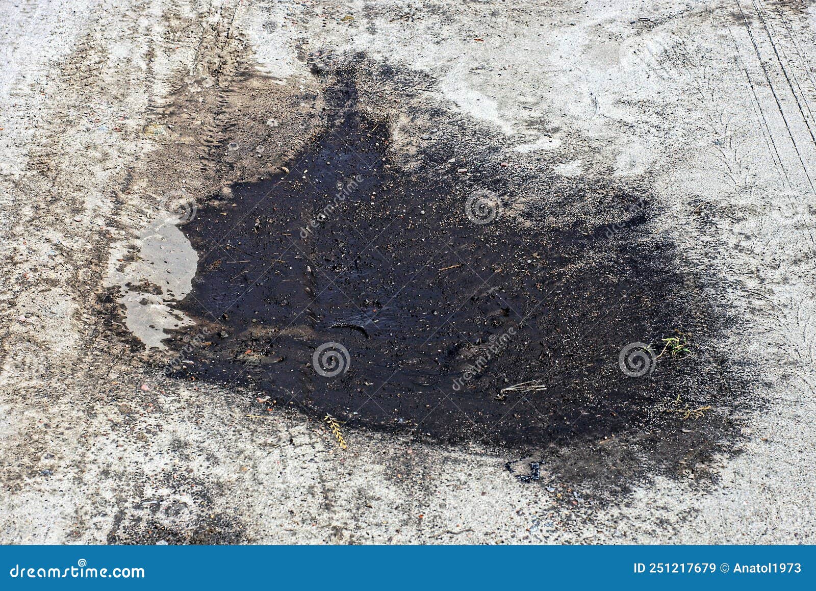 One Large Dry Puddle of Black Mud on the Gray Sand Stock Image - Image ...