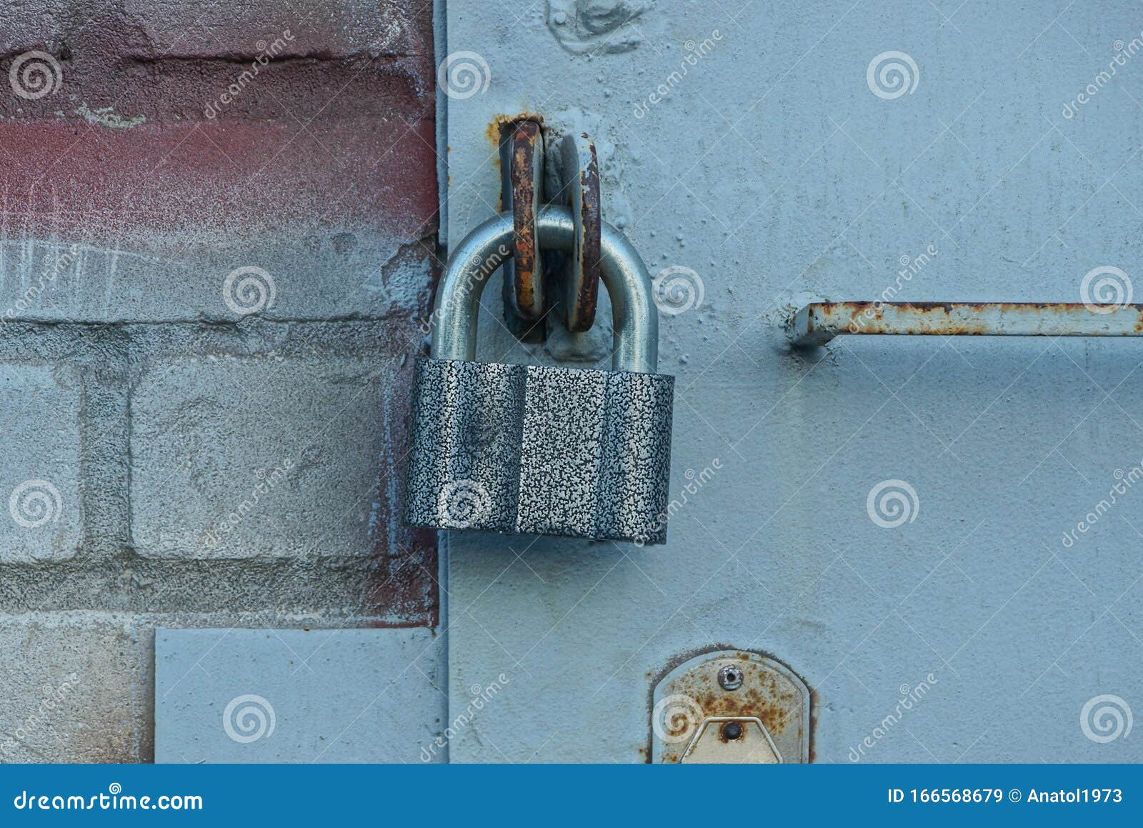 One Large Gray Padlock on an Iron Gate Stock Image - Image of large ...