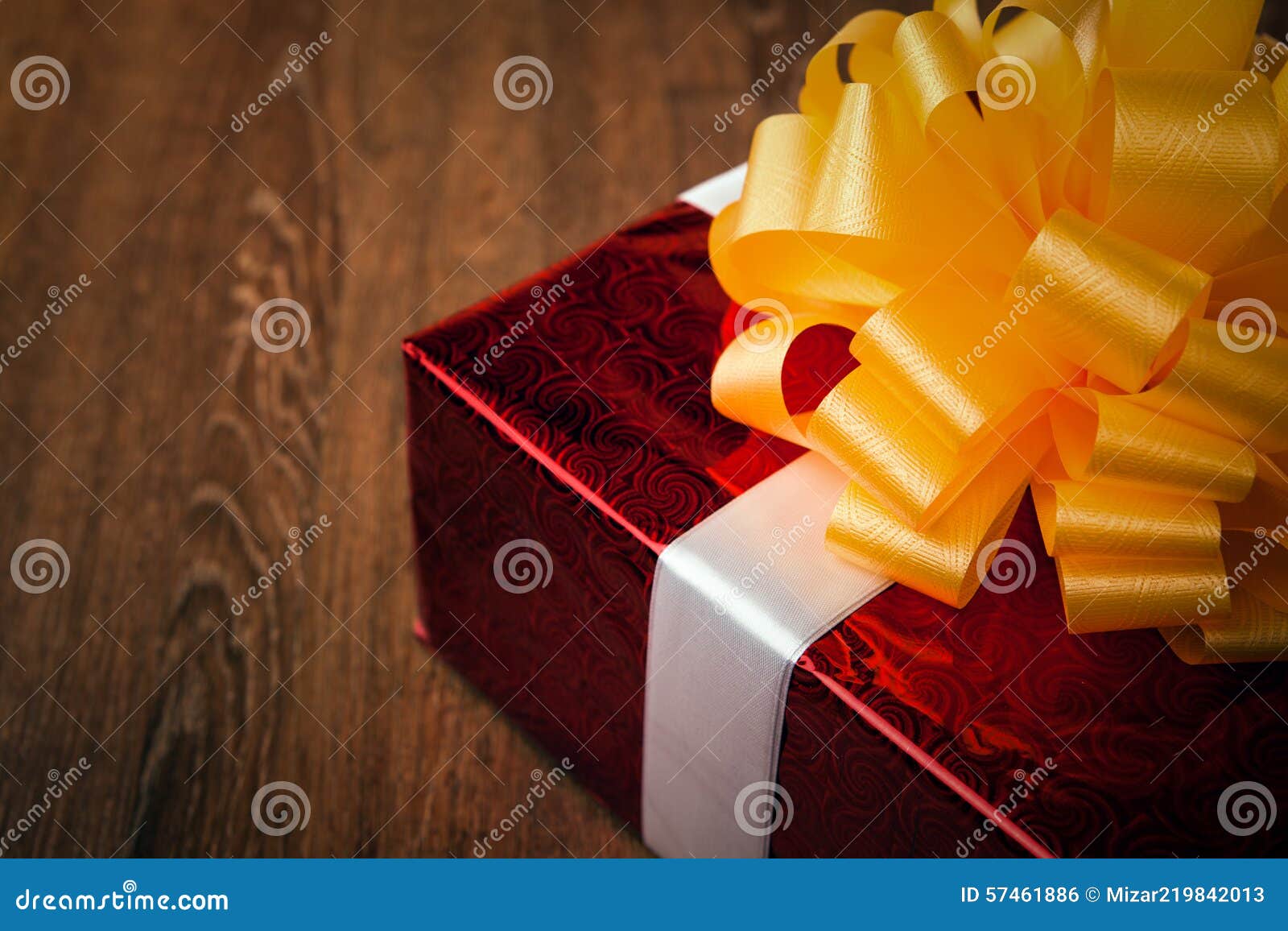 One Large Red Gift Box on a Wood Stock Photo - Image of birthday ...