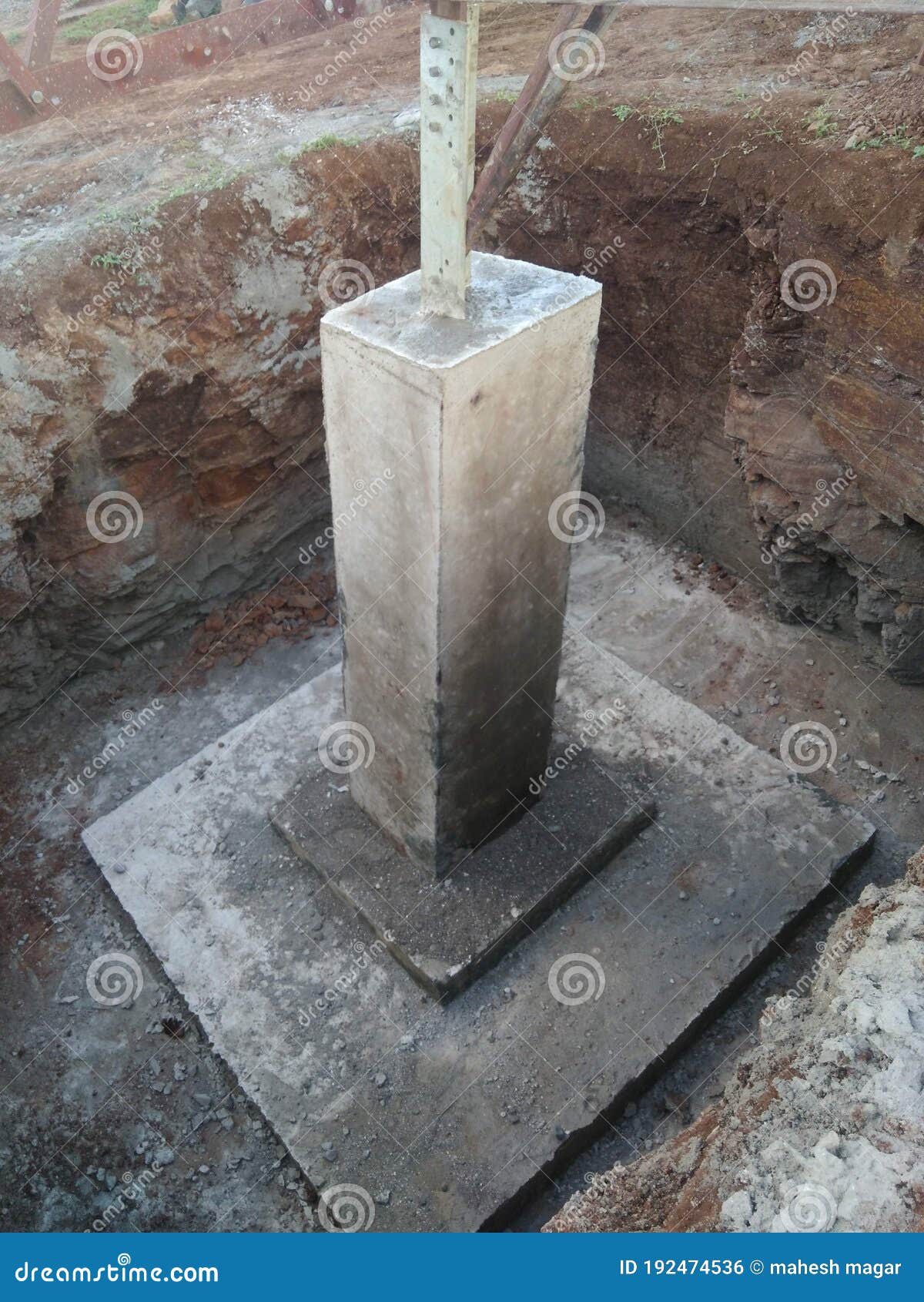 One Leg Foundation of Electricity Tower Stock Photo - Image of cement ...