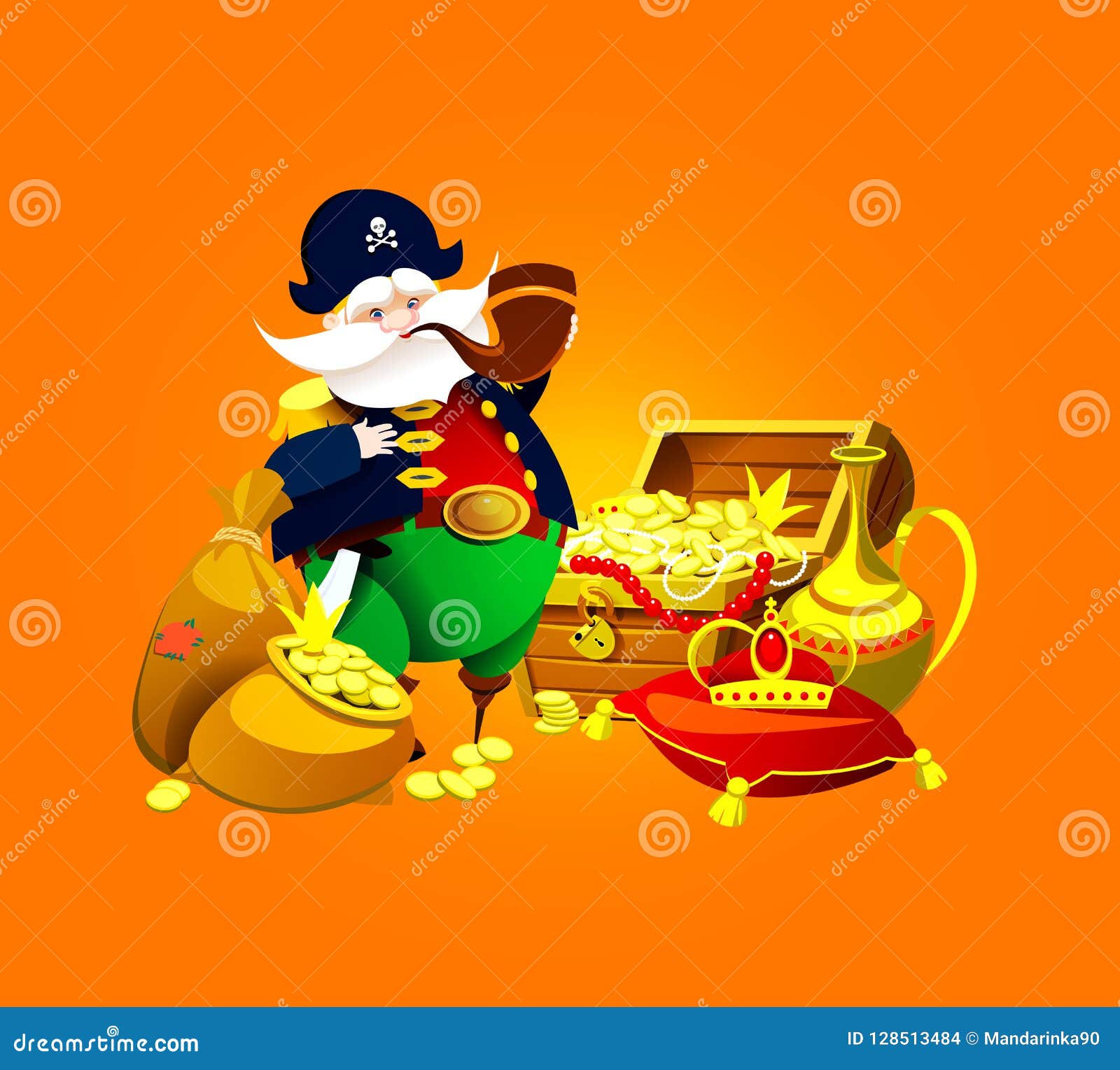 One-legged Pirate Captain with Treasure. Vector Stock Vector ...