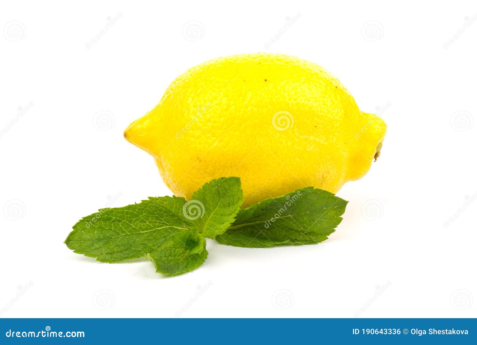One Lemon with Mint Leaves, Isolated on White Background Stock Photo ...