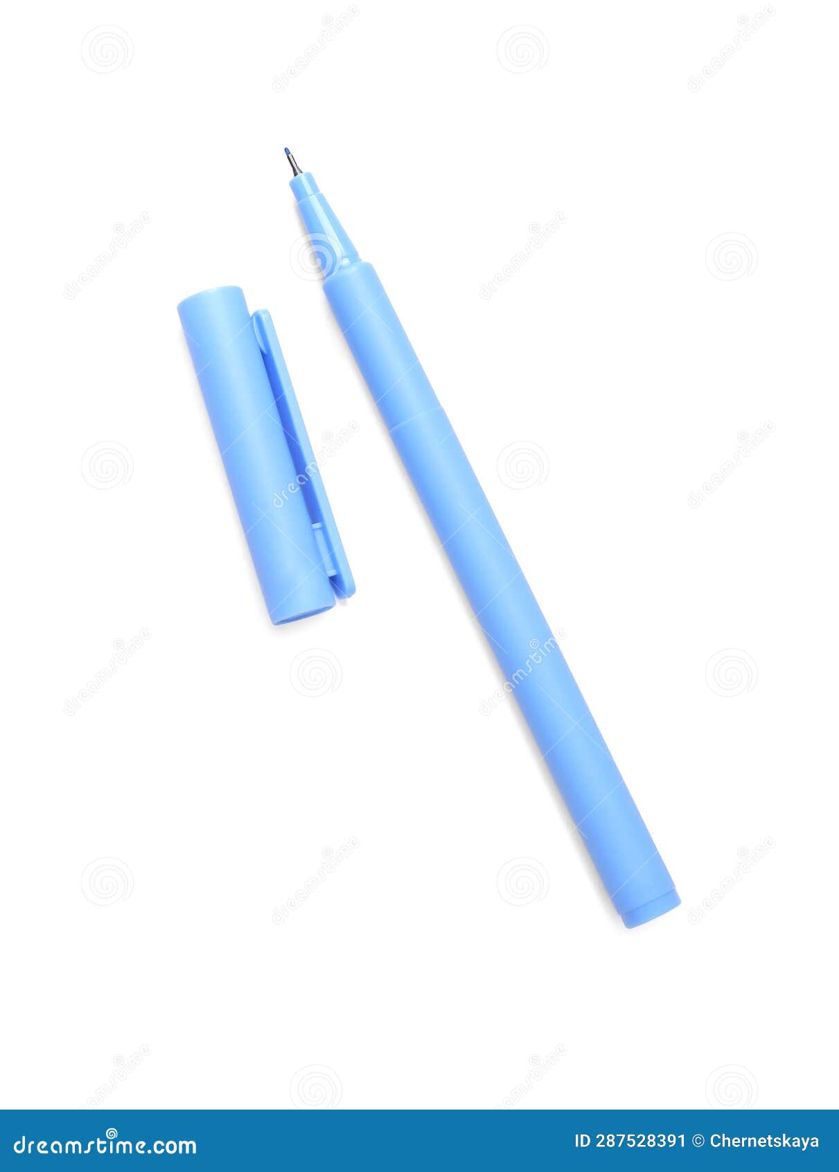 One Light Blue Marker and Cap on White Background, Top View Stock Image ...
