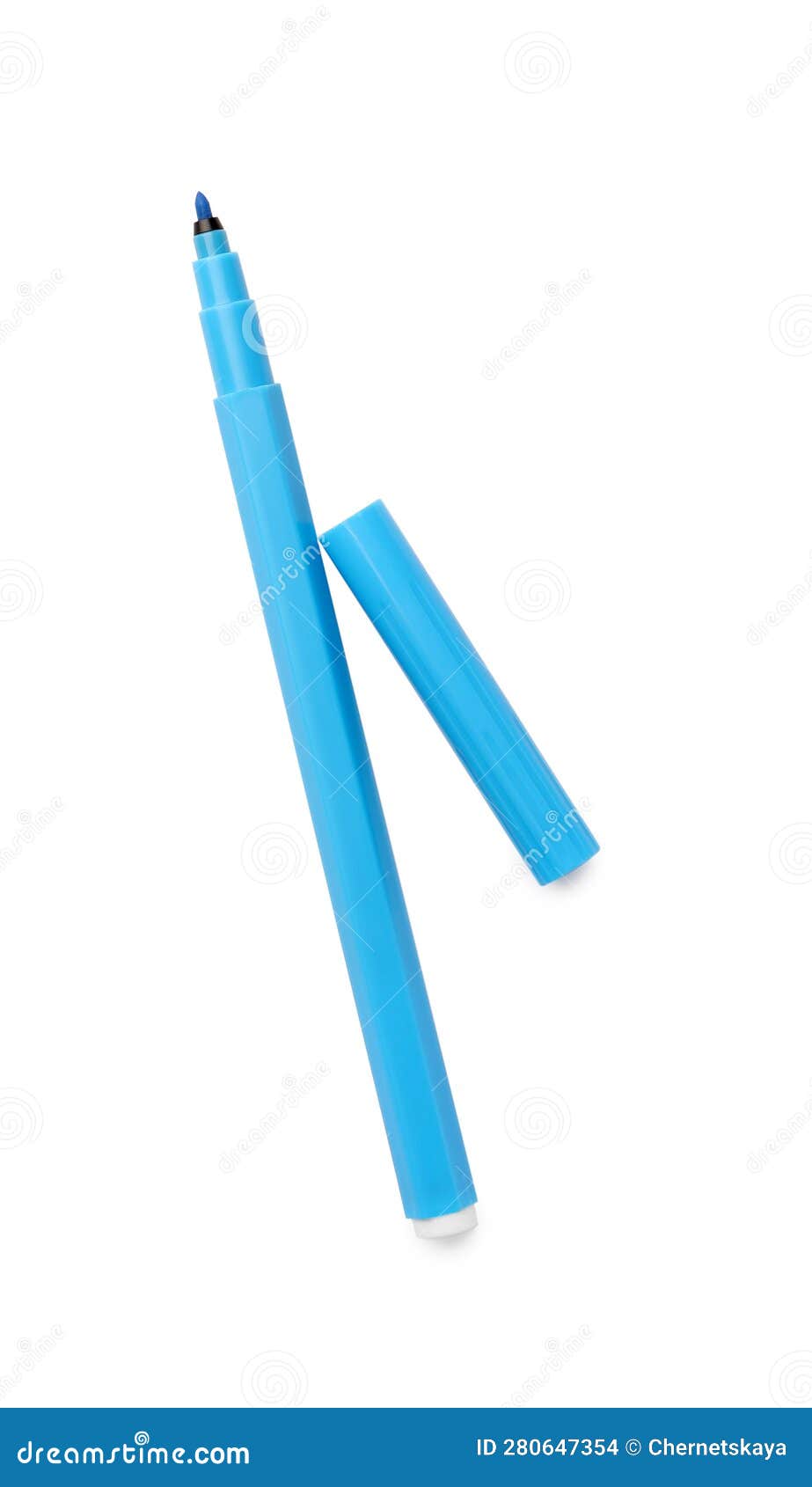 One Light Blue Marker Isolated on White, Top View Stock Photo - Image ...