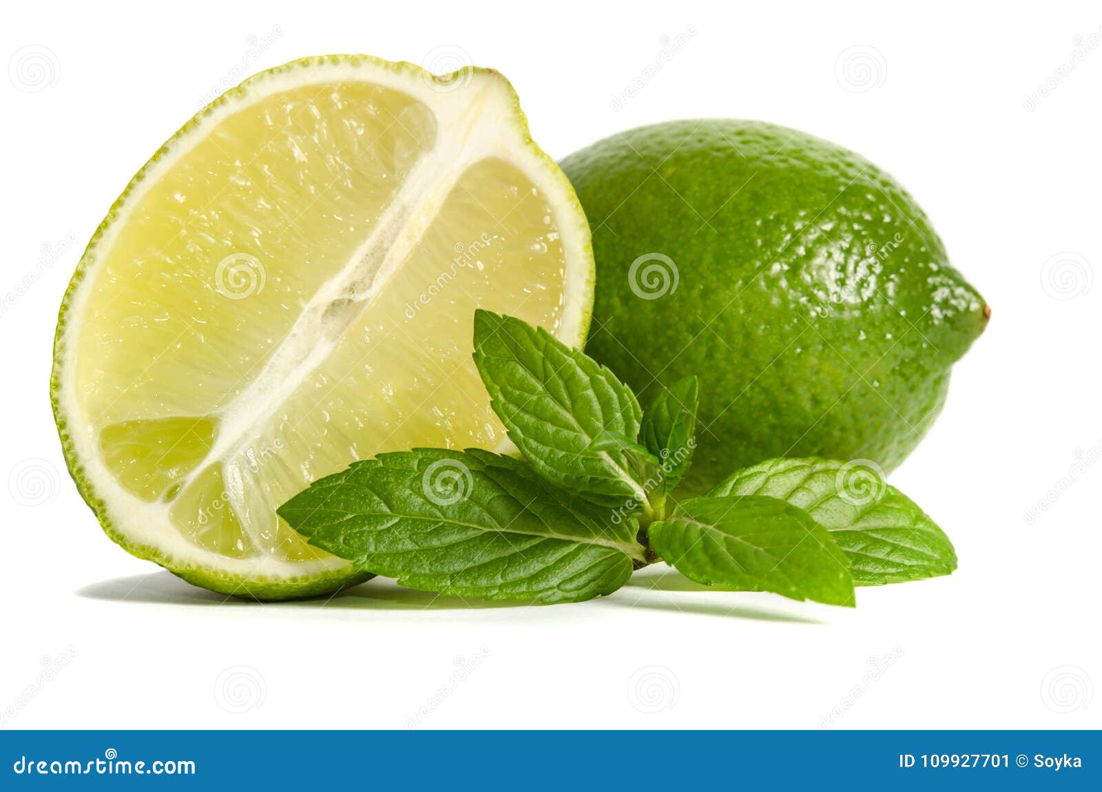 One Lime with Half of a Juicy Lime with Leaves of Mint Stock Image ...