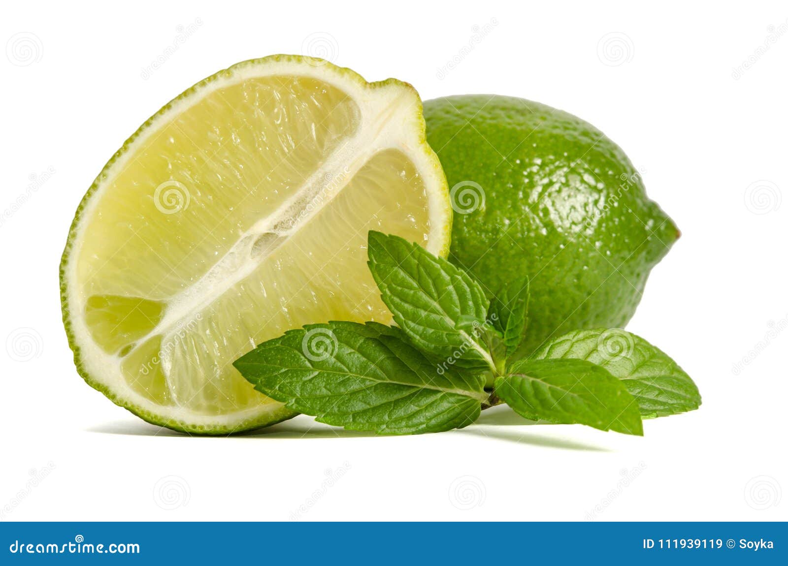 One Lime with Half of a Juicy Lime with Leaves of Mint Stock Image ...
