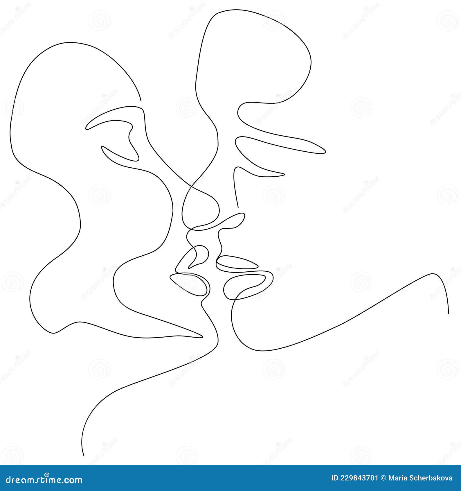 One Line Drawing Two Faces in Love Stock Vector - Illustration of ...