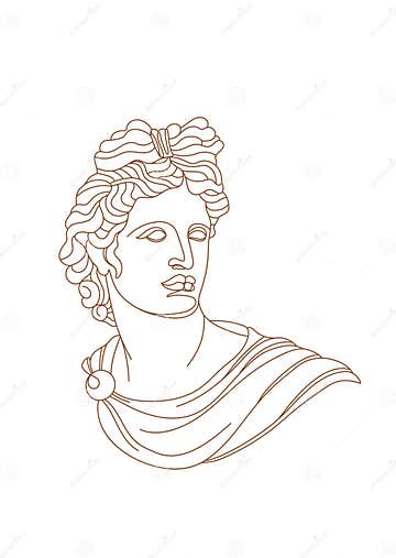 One Line Ancient Greek God Statue Apollo Classical Mythological