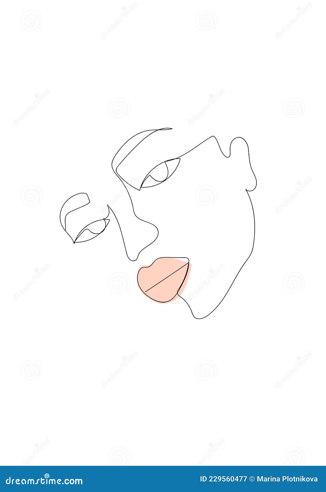 One Line Art Modern Female Portrait Abstract Woman Face One Line