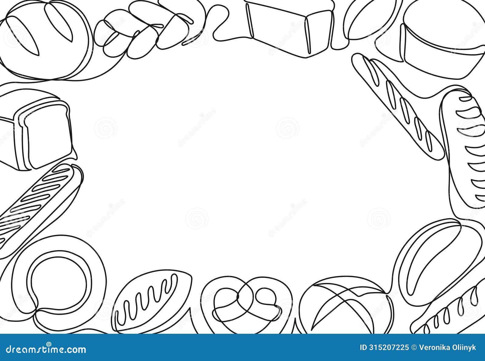 One Line Bakery Products Frame. Fresh Bread, Baked Goods Border for ...
