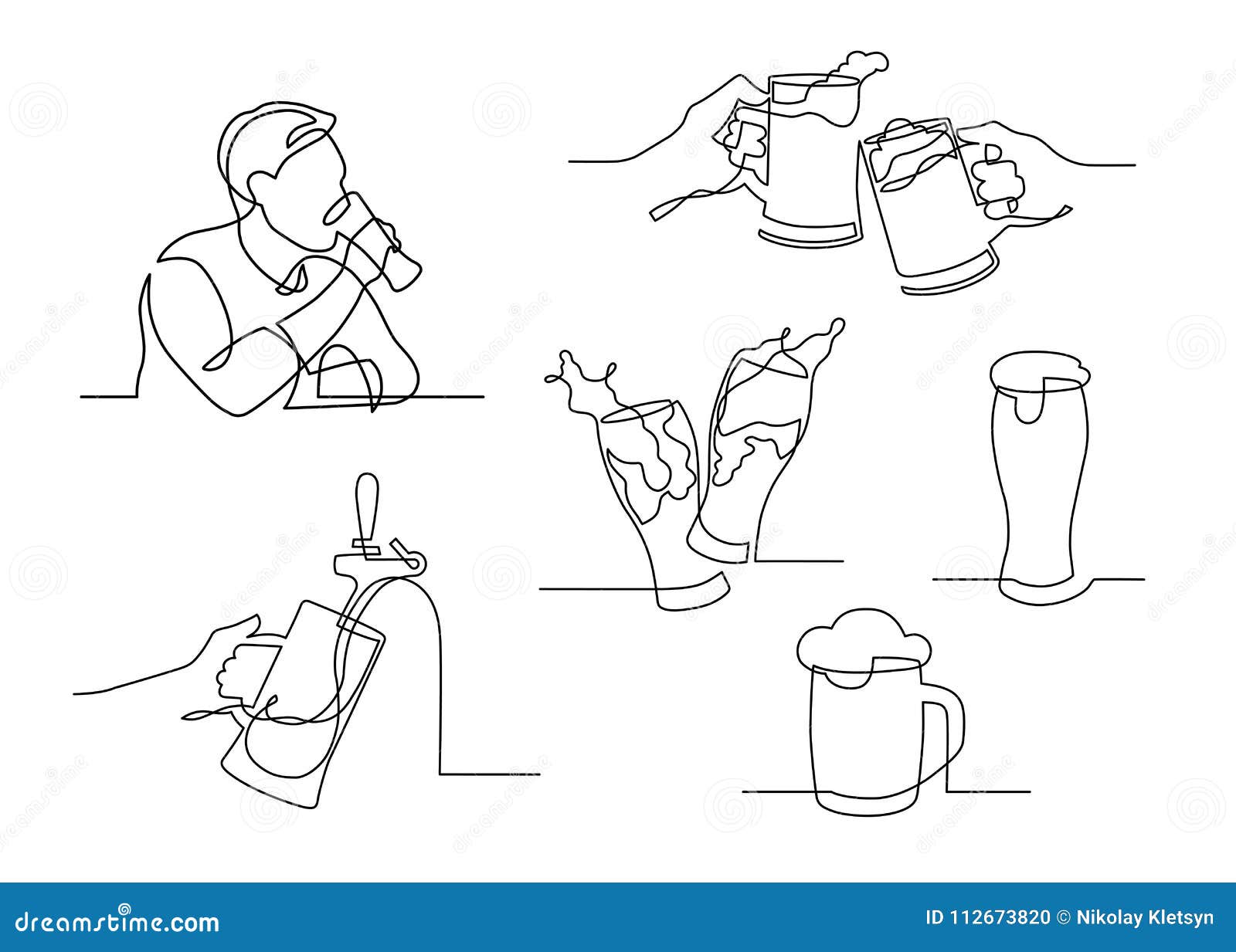 One line beer set stock illustration. Illustration of drawing - 112673820