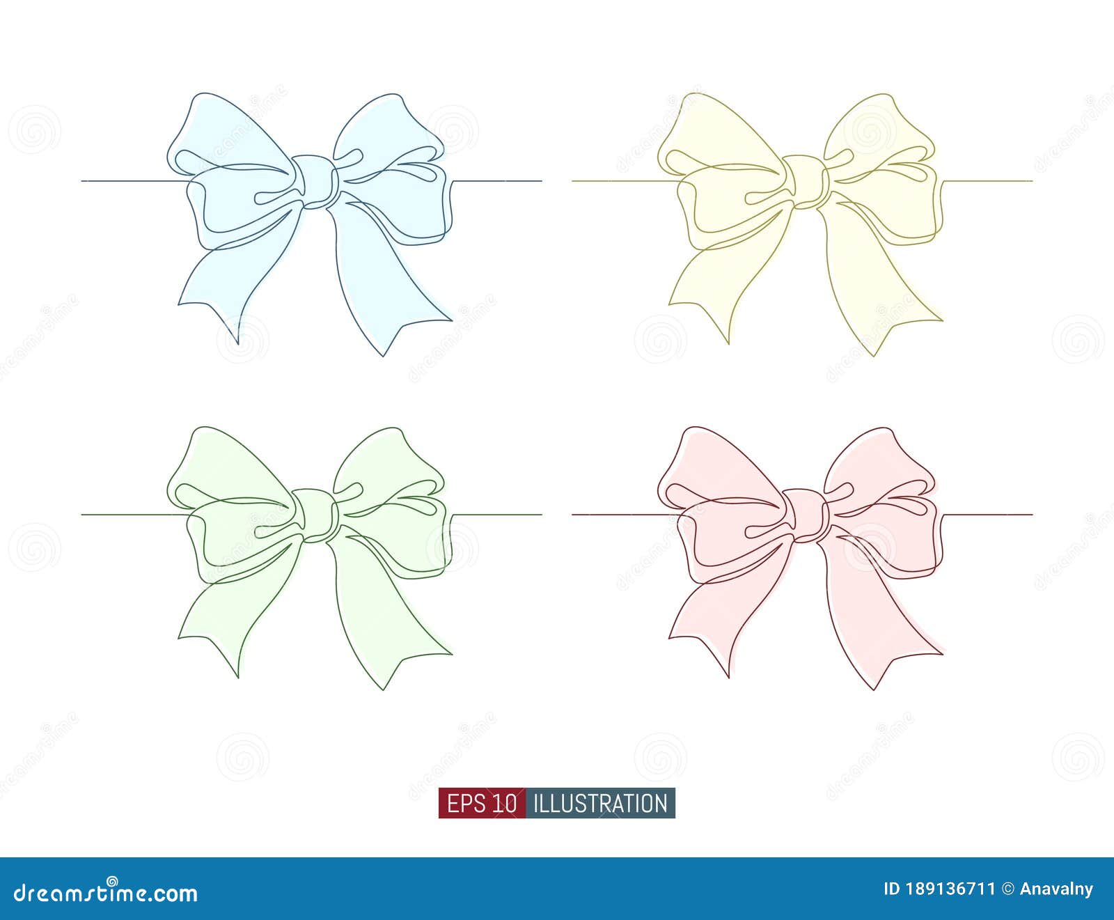 Continuous Line Drawing of Decorative Ribbon Bow. Vector Illustration ...