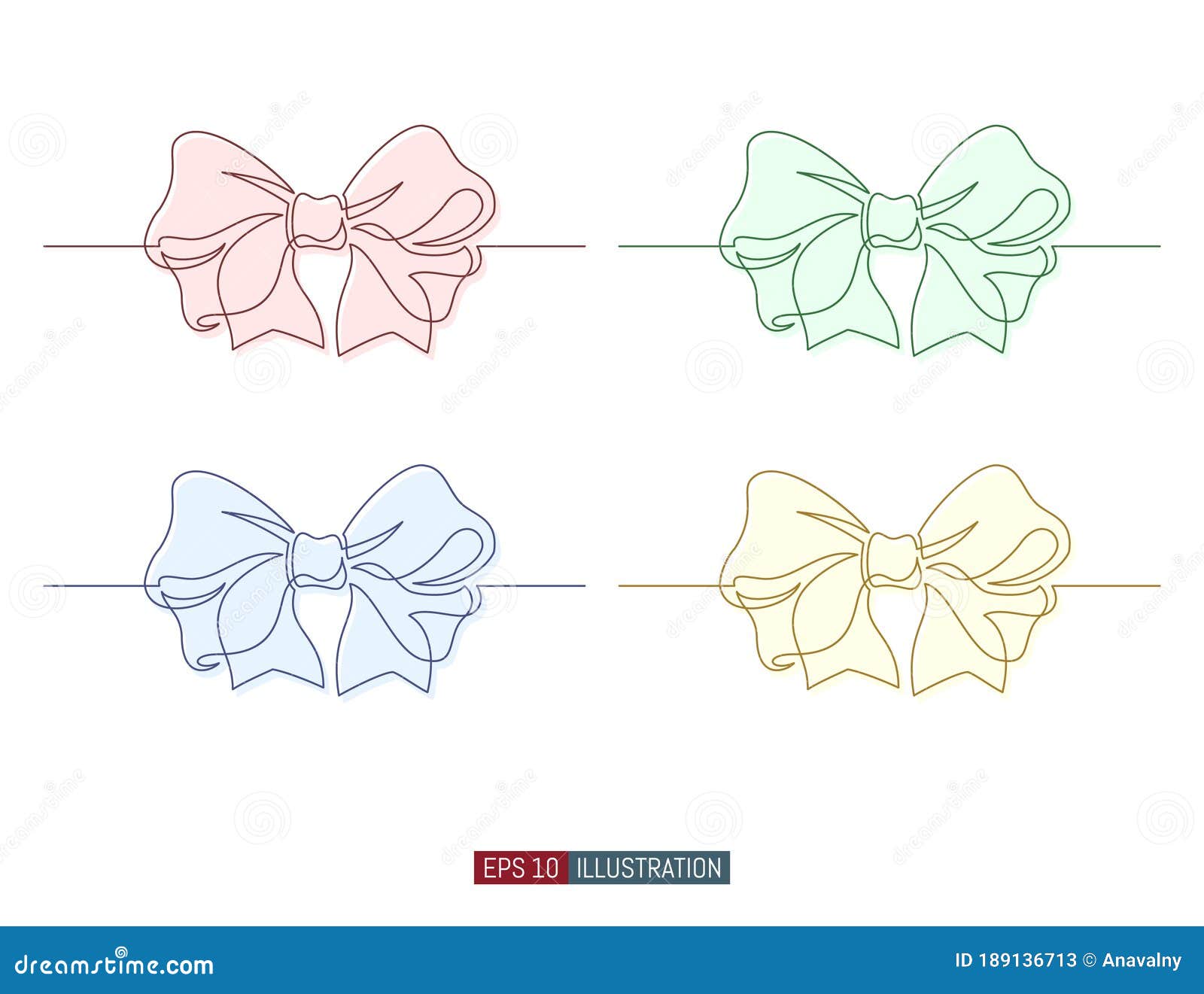 Continuous Line Drawing of Decorative Ribbon Bow. Vector Illustration ...