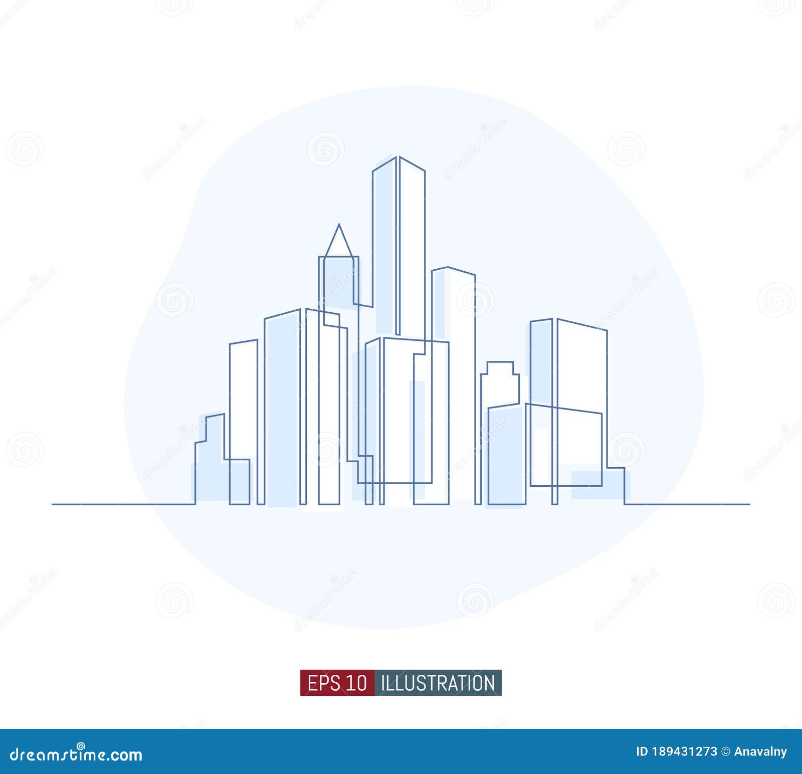 Continuous Line Drawing of City Skyline. Vector Illustration. Stock ...