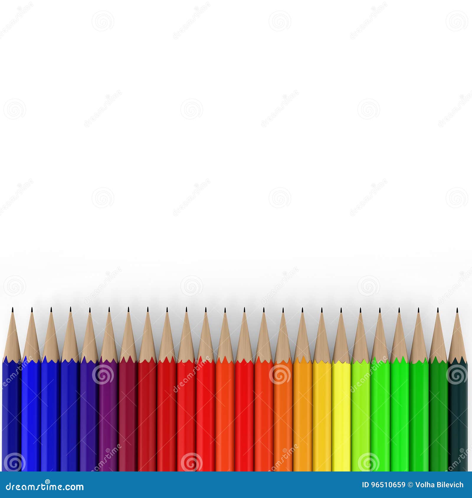 One Line of Colored Pencils. 3d Render Stock Illustration ...
