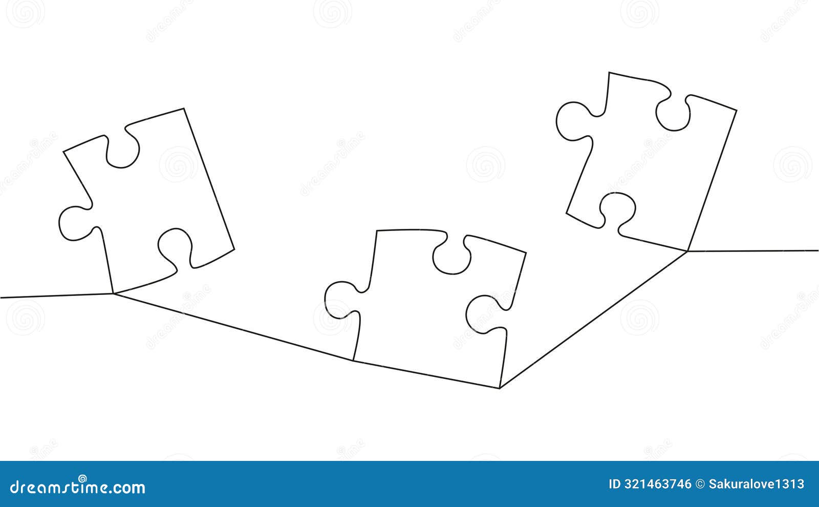 One Line Connecting Puzzle Pieces in One Continuous Line. Puzzle ...