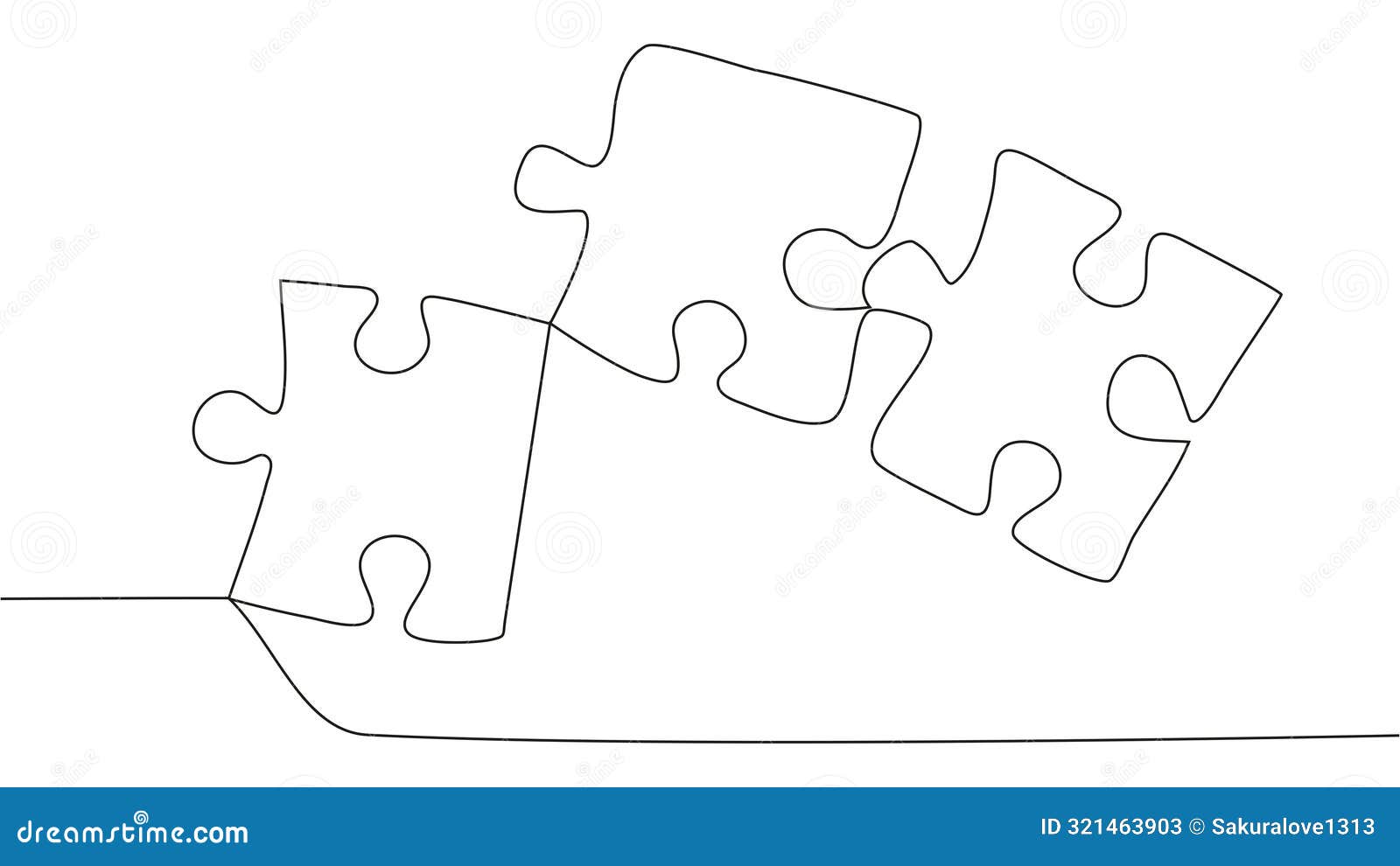 One Line Connecting Puzzle Pieces in One Continuous Line. Puzzle ...