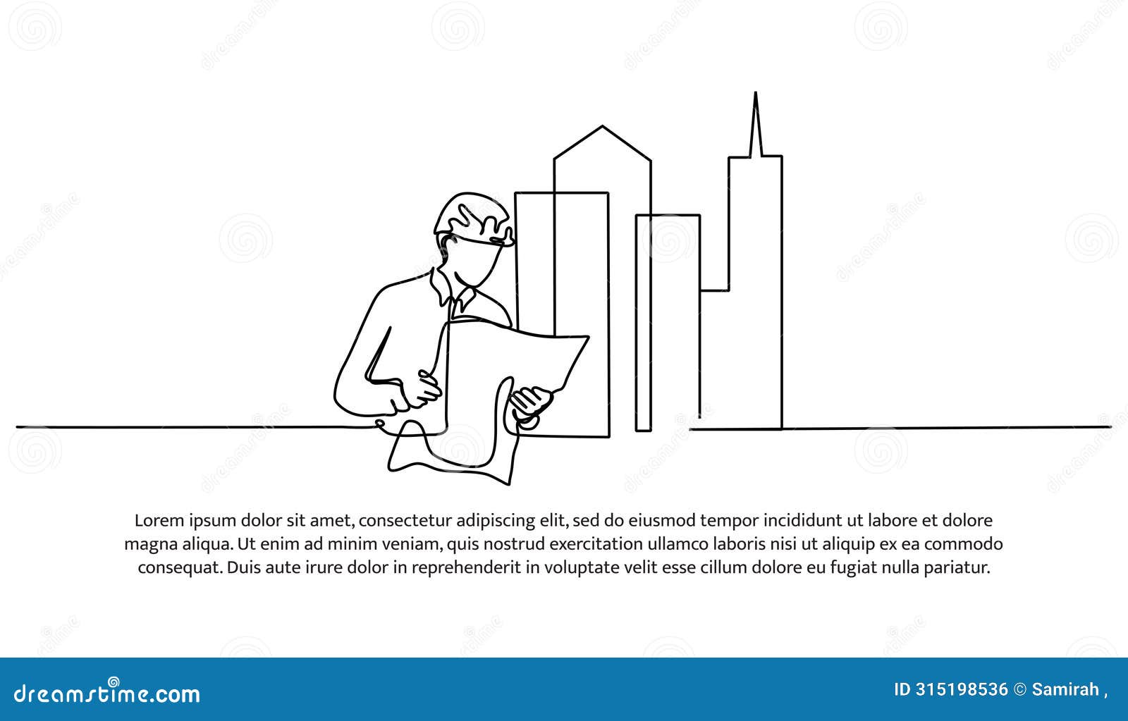 One Line Continuous of Contractor Plans Construction Stock Vector ...