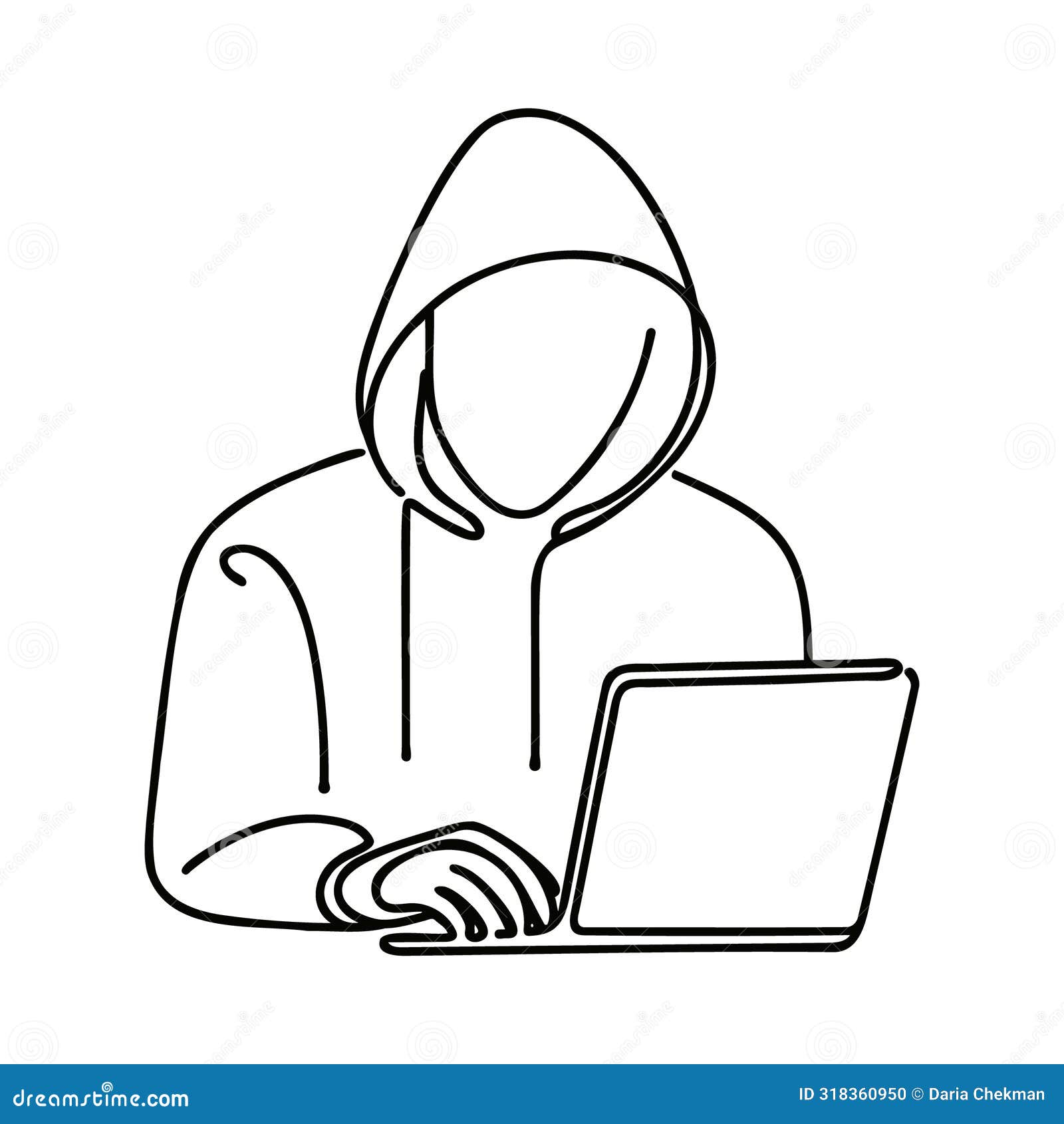 One Line Continuous Cyber Security Hacker Symbol. Silhouette of Online ...