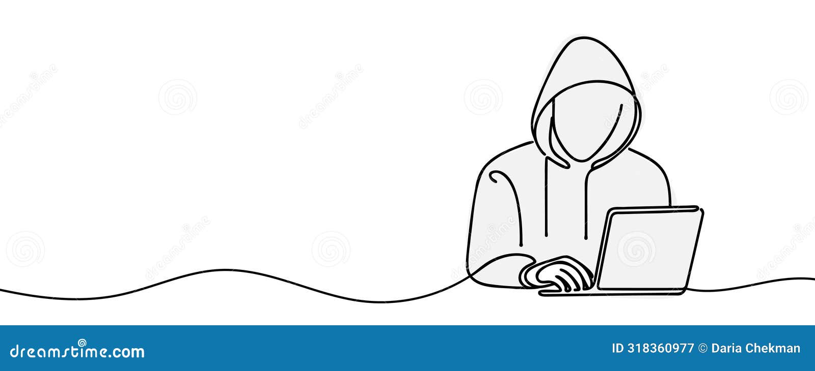 One Line Continuous Cyber Security Hacker Symbol. Silhouette of Online ...