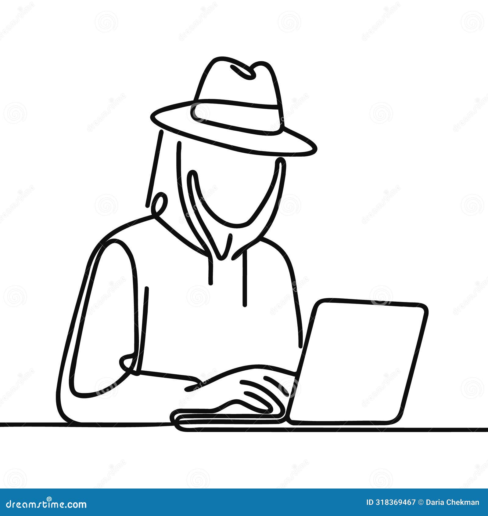One Line Continuous Cyber Security Hacker Symbol. Silhouette of Online ...
