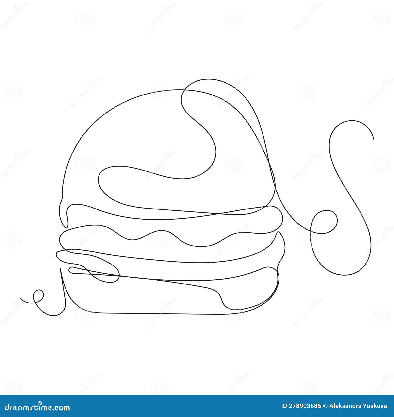 One Line Continuous Drawing of Burger. Line Simple Cheeseburger Stock ...