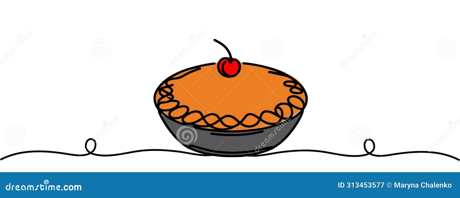 One Line Continuous Pie. Line Art Traditional Pie Outline Stock ...