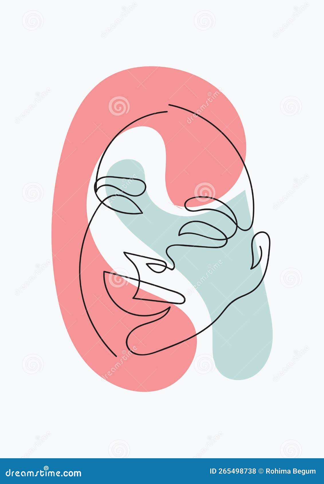 One Line Drawing Abstract Face Modern Continuous Line Art Man And