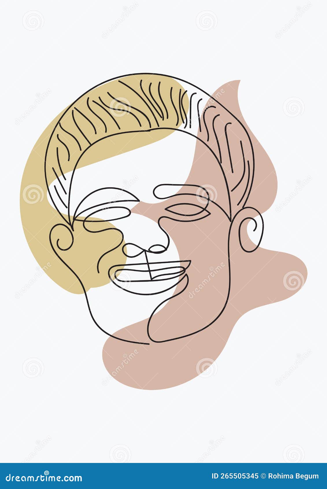 One Line Drawing Abstract Face Modern Continuous Line Art Man And