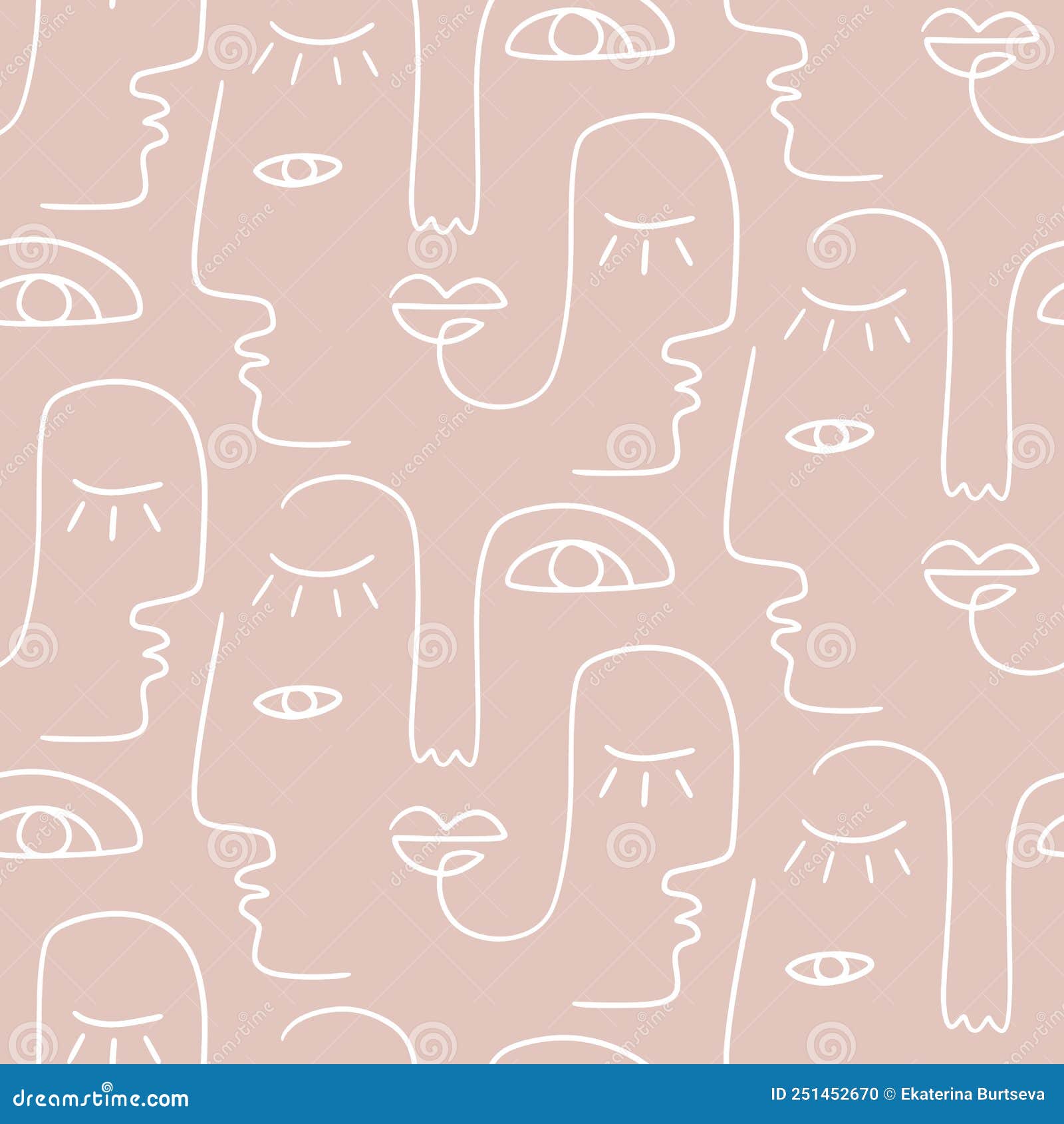 One Line Drawing Abstract Face Seamless Pattern Stock Vector ...