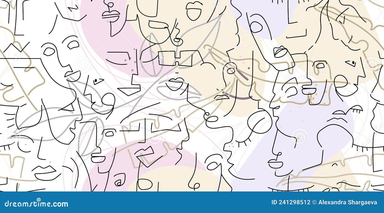 One Line Drawing. Abstract Face Seamless Pattern Stock Vector ...