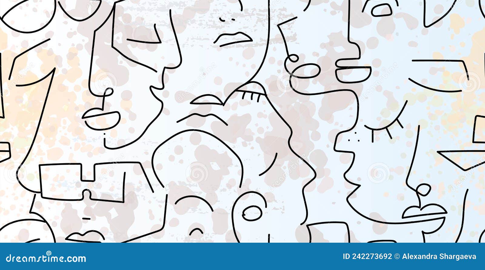 One Line Drawing. Abstract Face Seamless Pattern Stock Vector ...