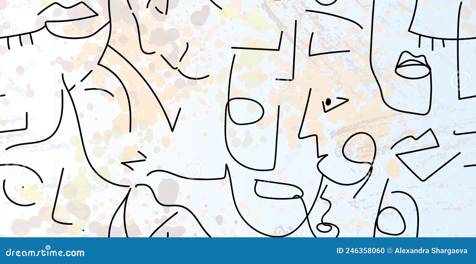 One Line Drawing. Abstract Face Seamless Pattern Stock Vector ...