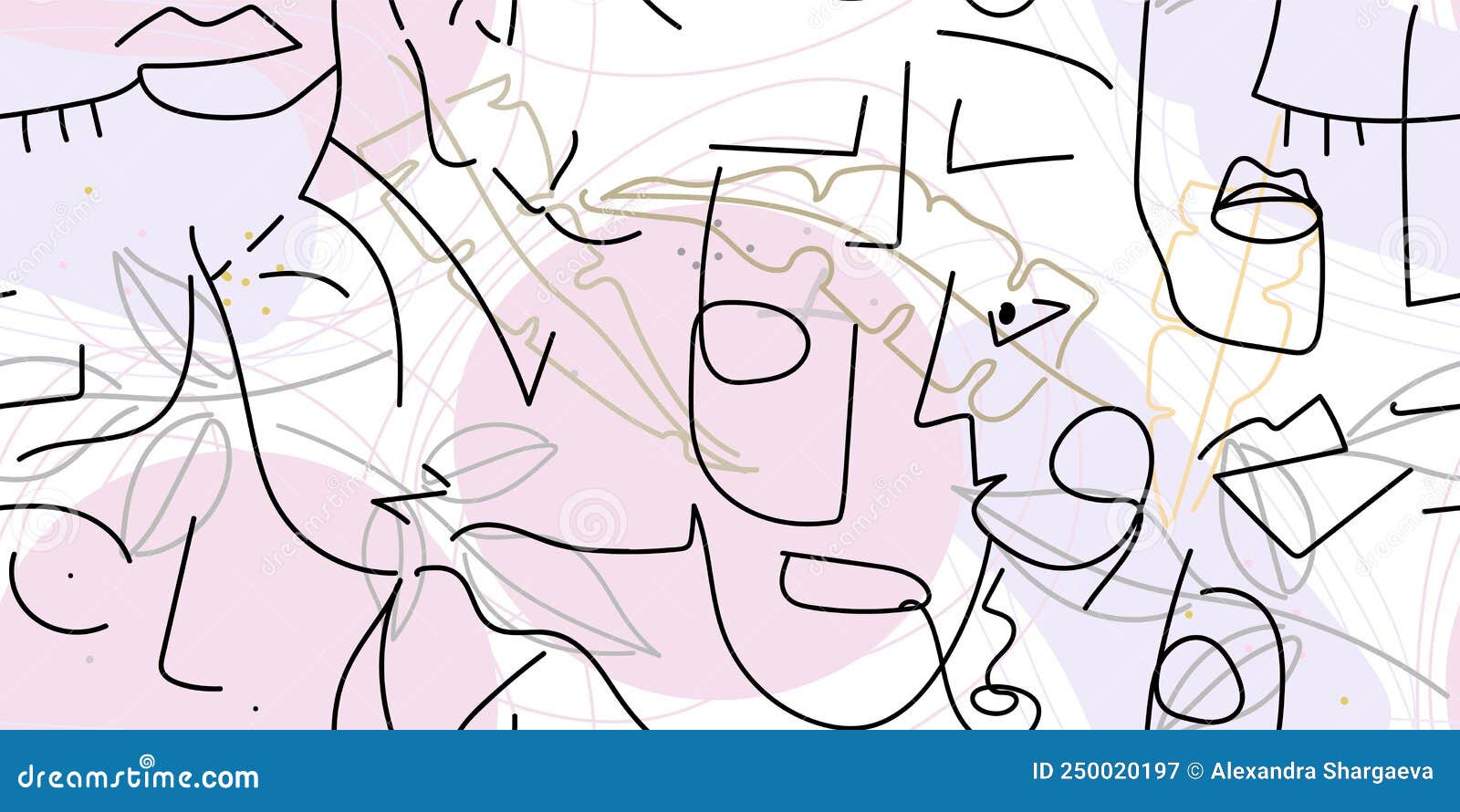 One Line Drawing. Abstract Face Seamless Pattern Stock Vector ...