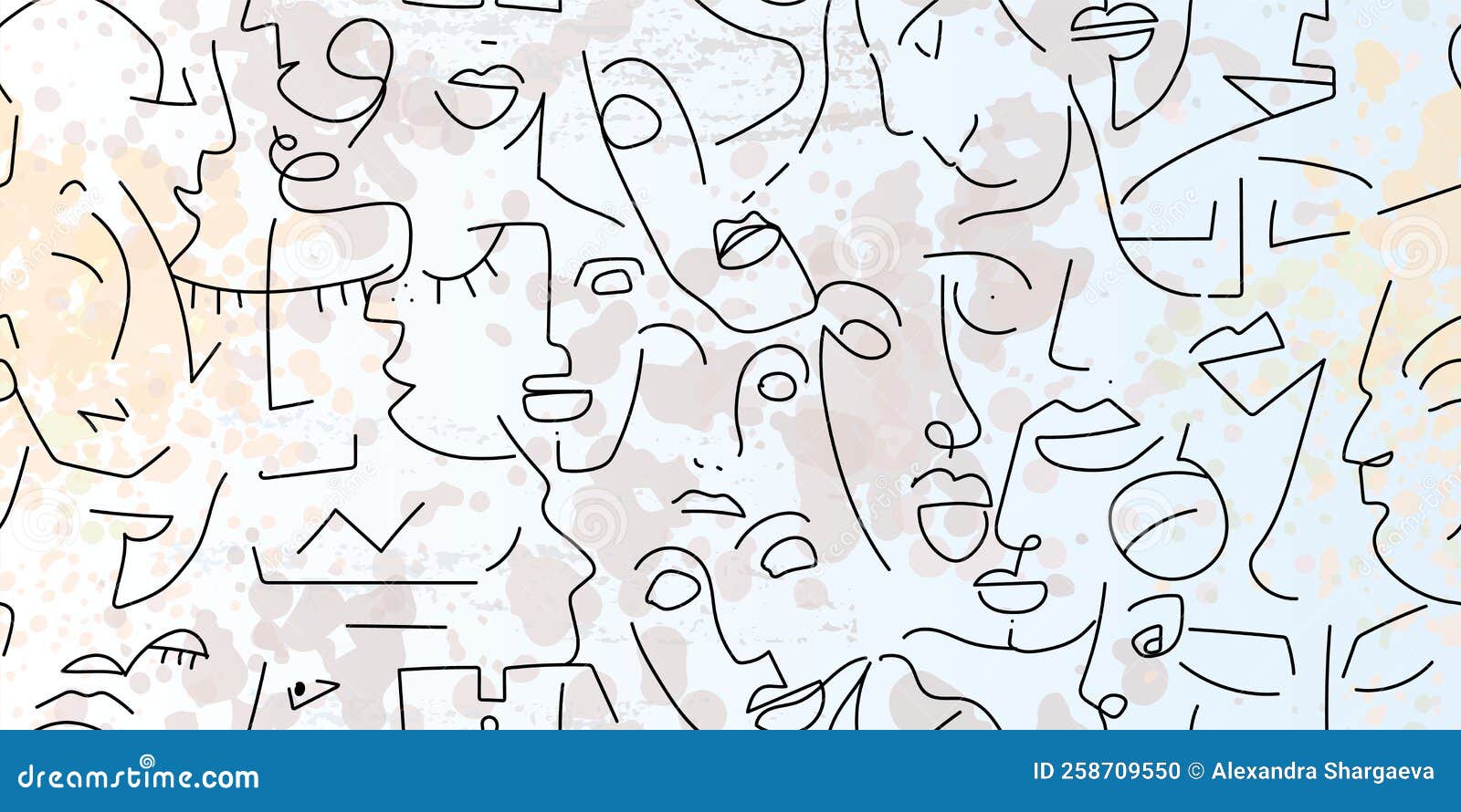 One Line Drawing. Abstract Face Seamless Pattern Stock Vector ...