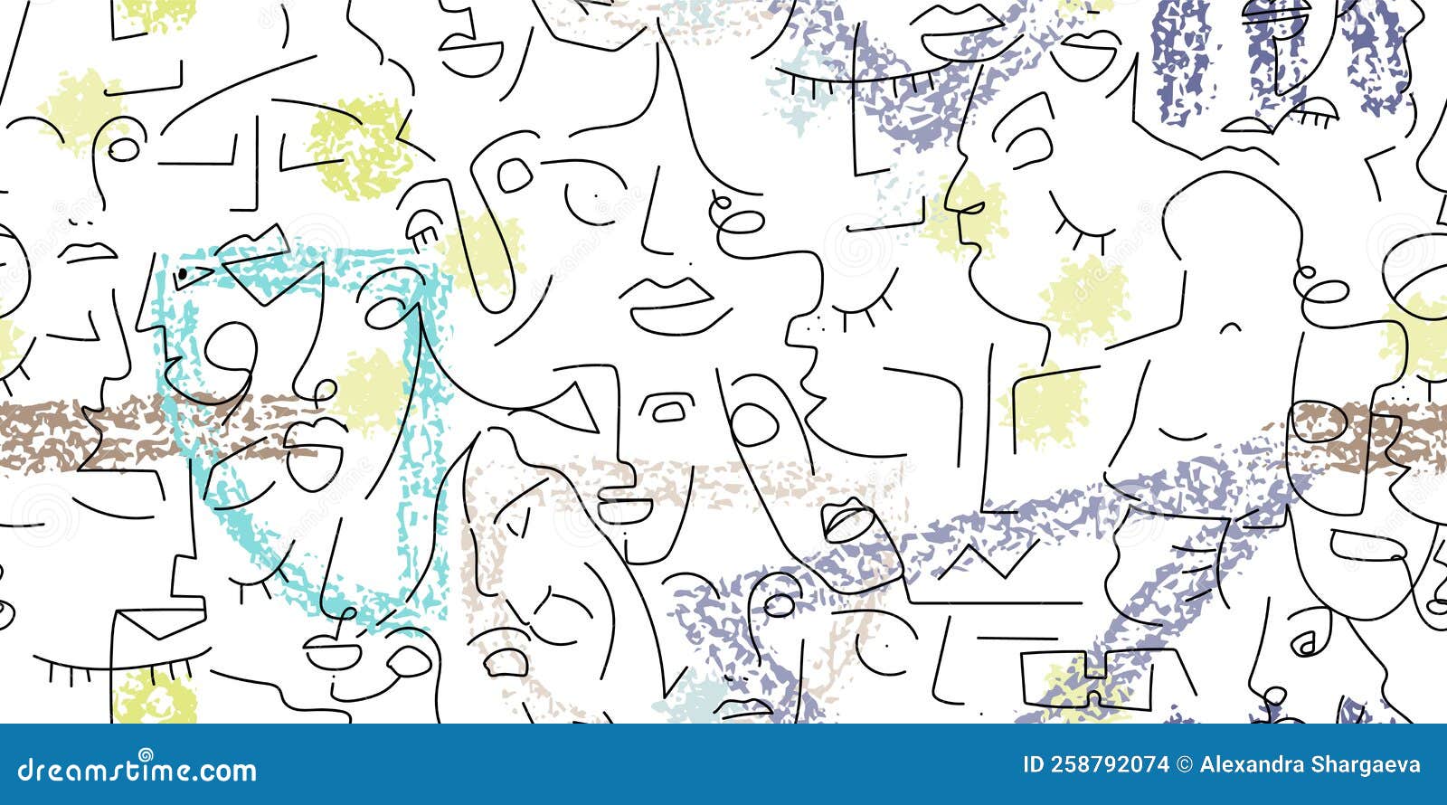 One Line Drawing. Abstract Face Seamless Pattern Stock Vector ... One Line Drawing. Abstract Face Seamless Pattern Stock Vector ...