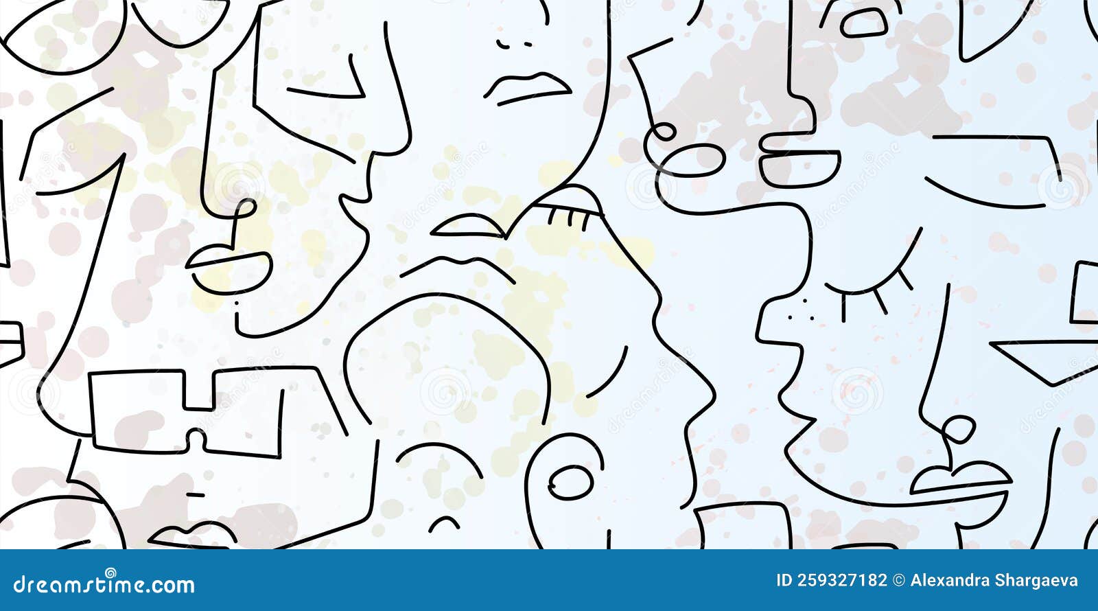 One Line Drawing. Abstract Face Seamless Pattern Stock Vector ...