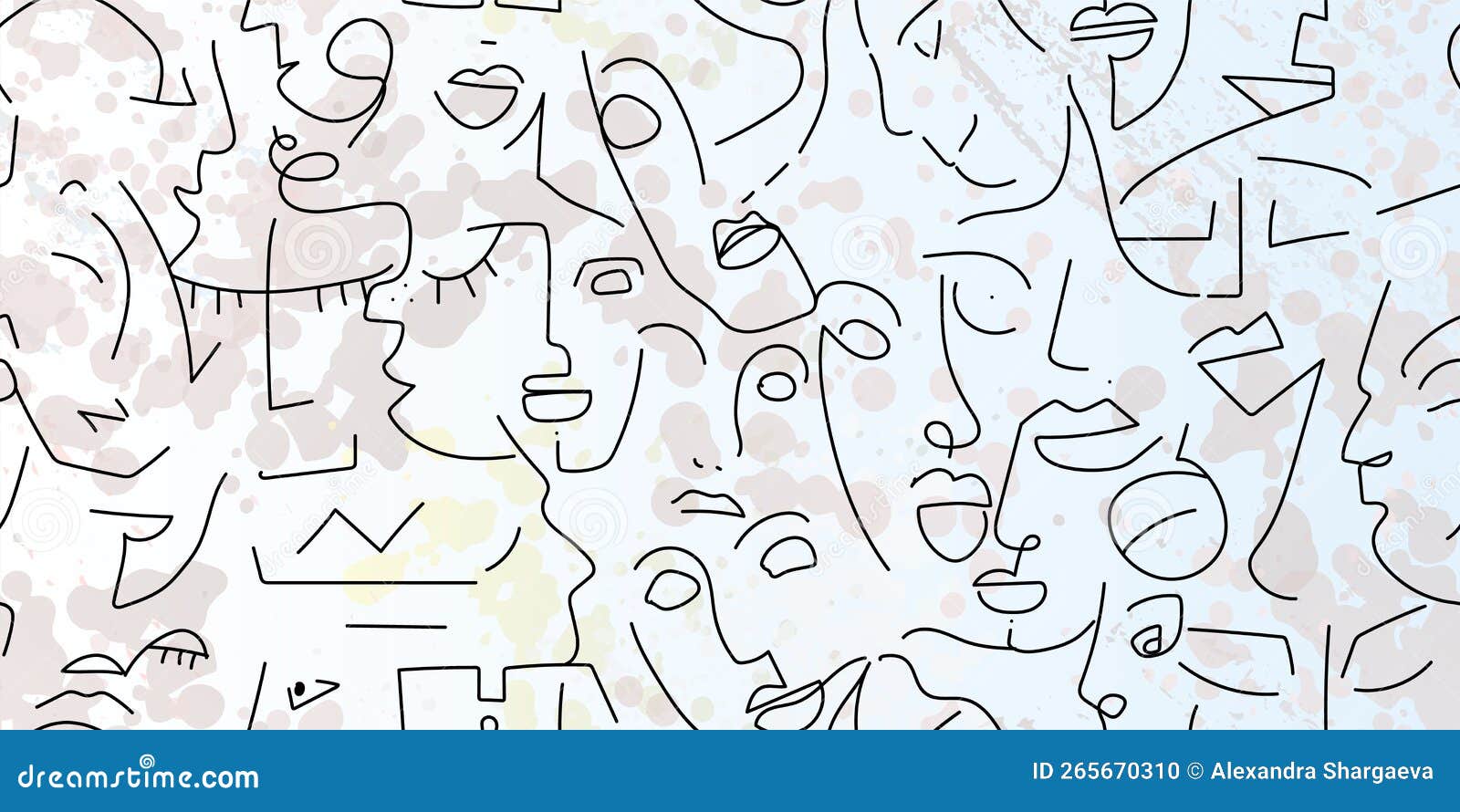 One Line Drawing. Abstract Face Seamless Pattern Stock Vector ...