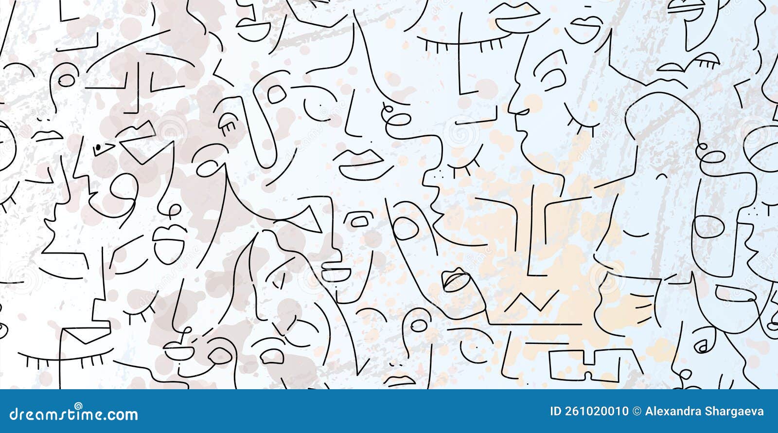 One Line Drawing. Abstract Face Seamless Pattern Stock Vector ...