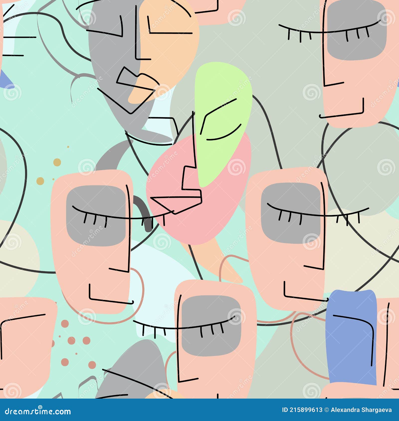 One Line Drawing. Abstract Face Seamless Pattern Stock Vector ...