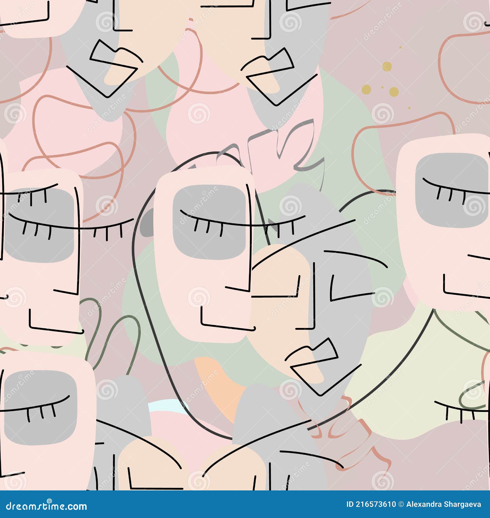 One Line Drawing. Abstract Face Seamless Pattern Stock Vector ...