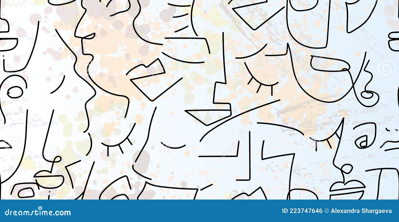 One Line Drawing. Abstract Face Seamless Pattern Stock Vector ...