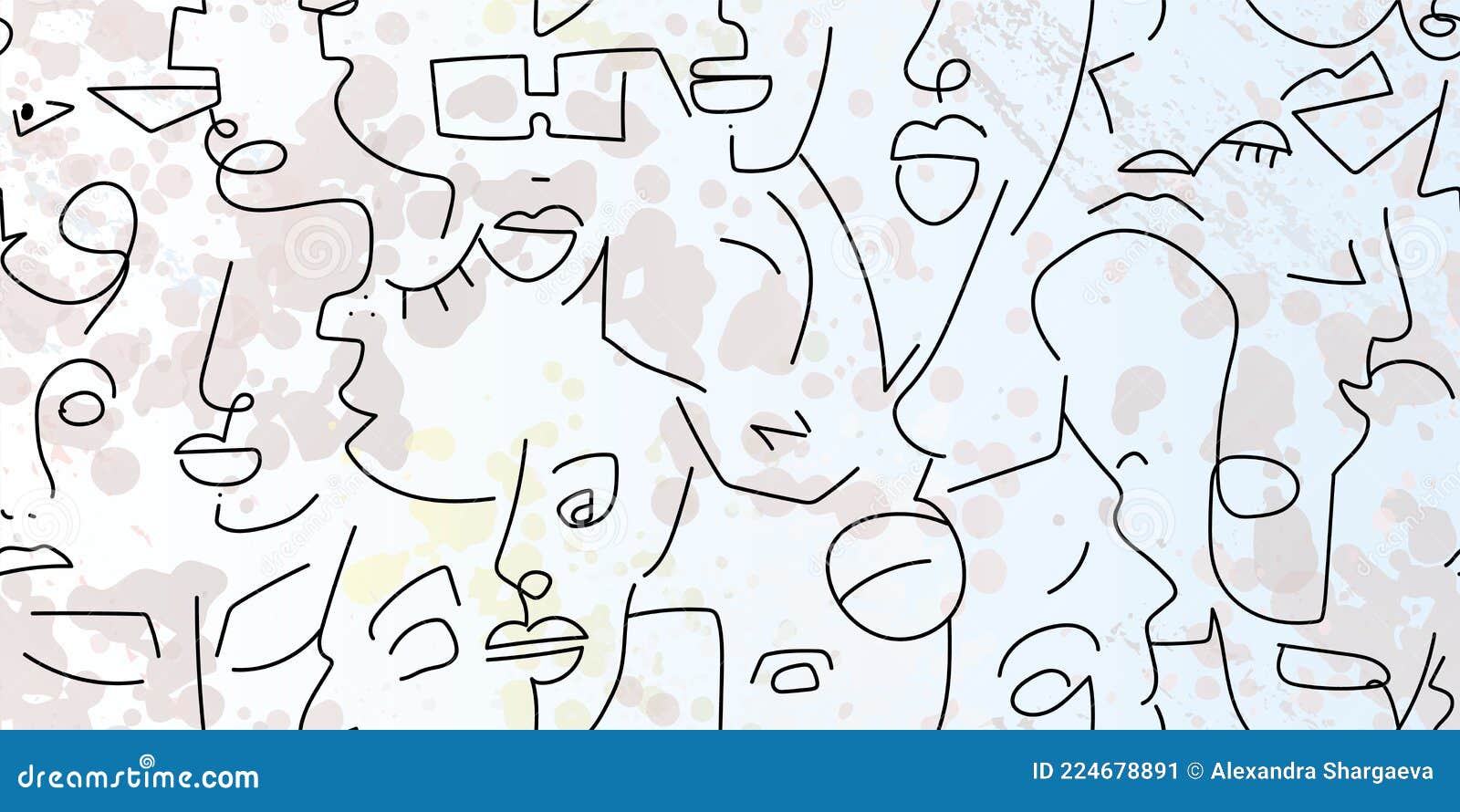 One Line Drawing. Abstract Face Seamless Pattern Stock Vector ...