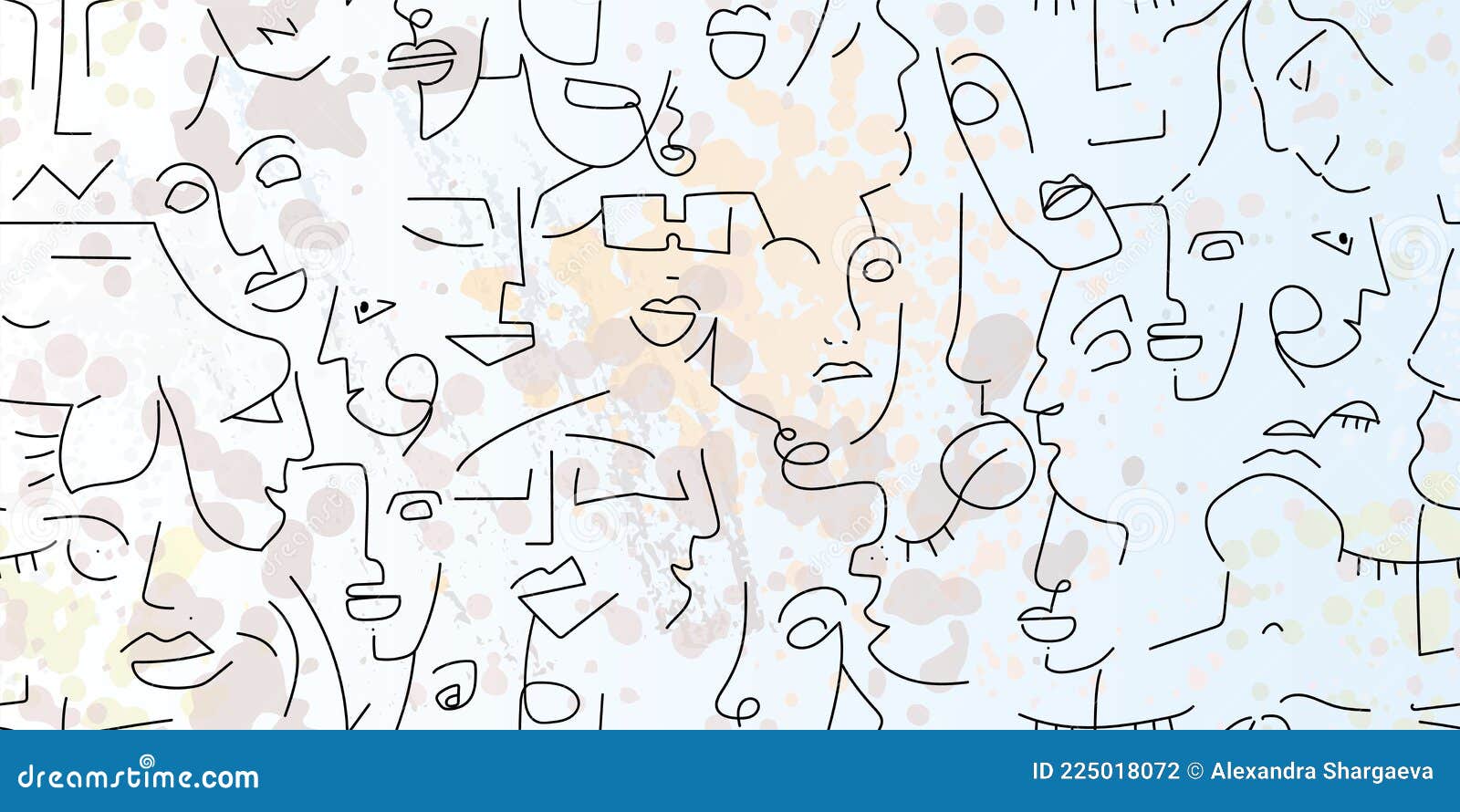 One Line Drawing. Abstract Face Seamless Pattern Stock Vector ...